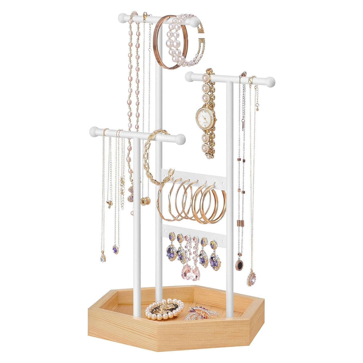 Držalo za nakit, stojalo iz lesa bela | SONGMICS — Vasdom.si